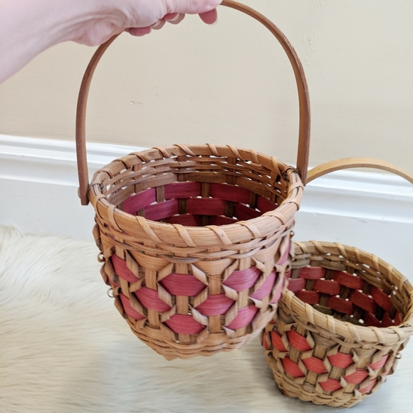 Vintage | Accents | Vintage Set Of 2 Tan And Red Wicker Baskets | Poshmark